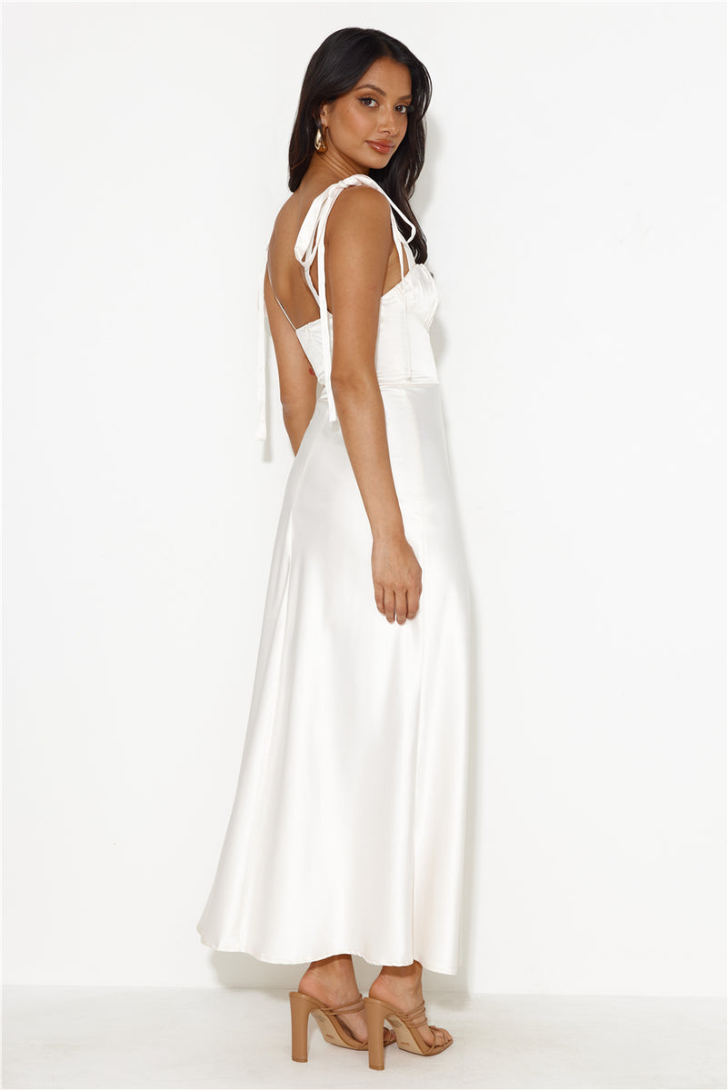 Define Luxury Satin Maxi Dress Cream | Hello Molly